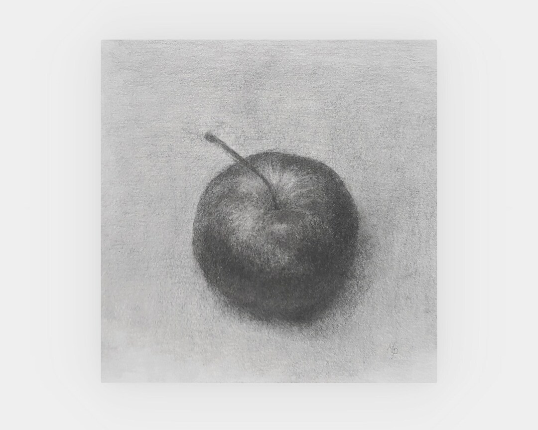 Apple Charcoal Drawing / Fruit Original Small Wall Art / Hand-drawn ...