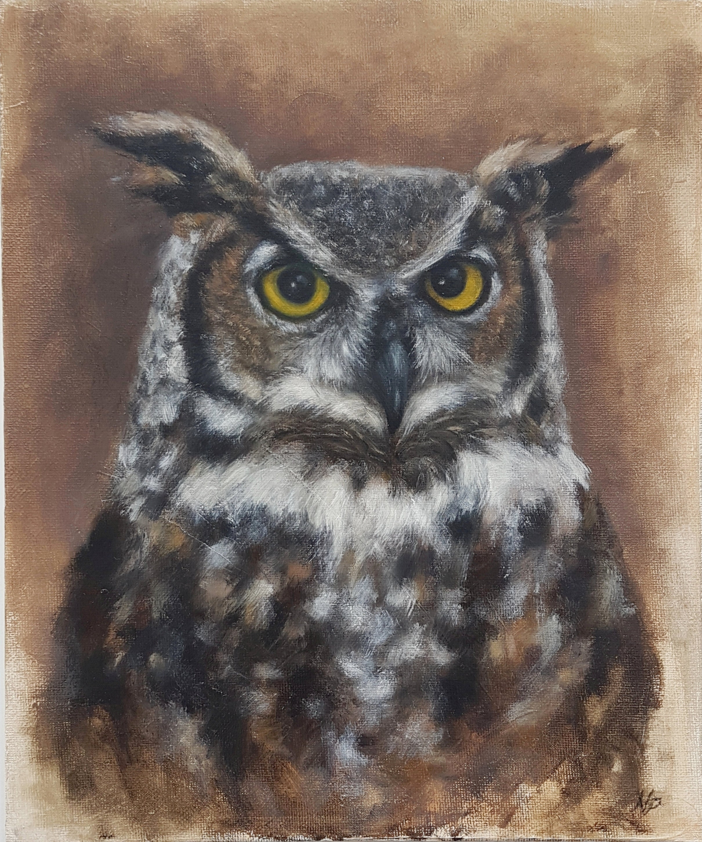 OWL OIL PAINTING / Great Horned Owl Original Oil Painting / Owl Oil on ...