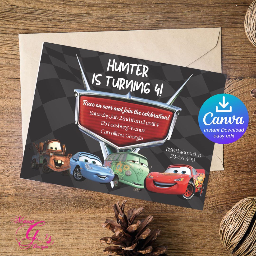 Cars Printable Editable Invitations, Cars Movie Party Invite, Cars ...