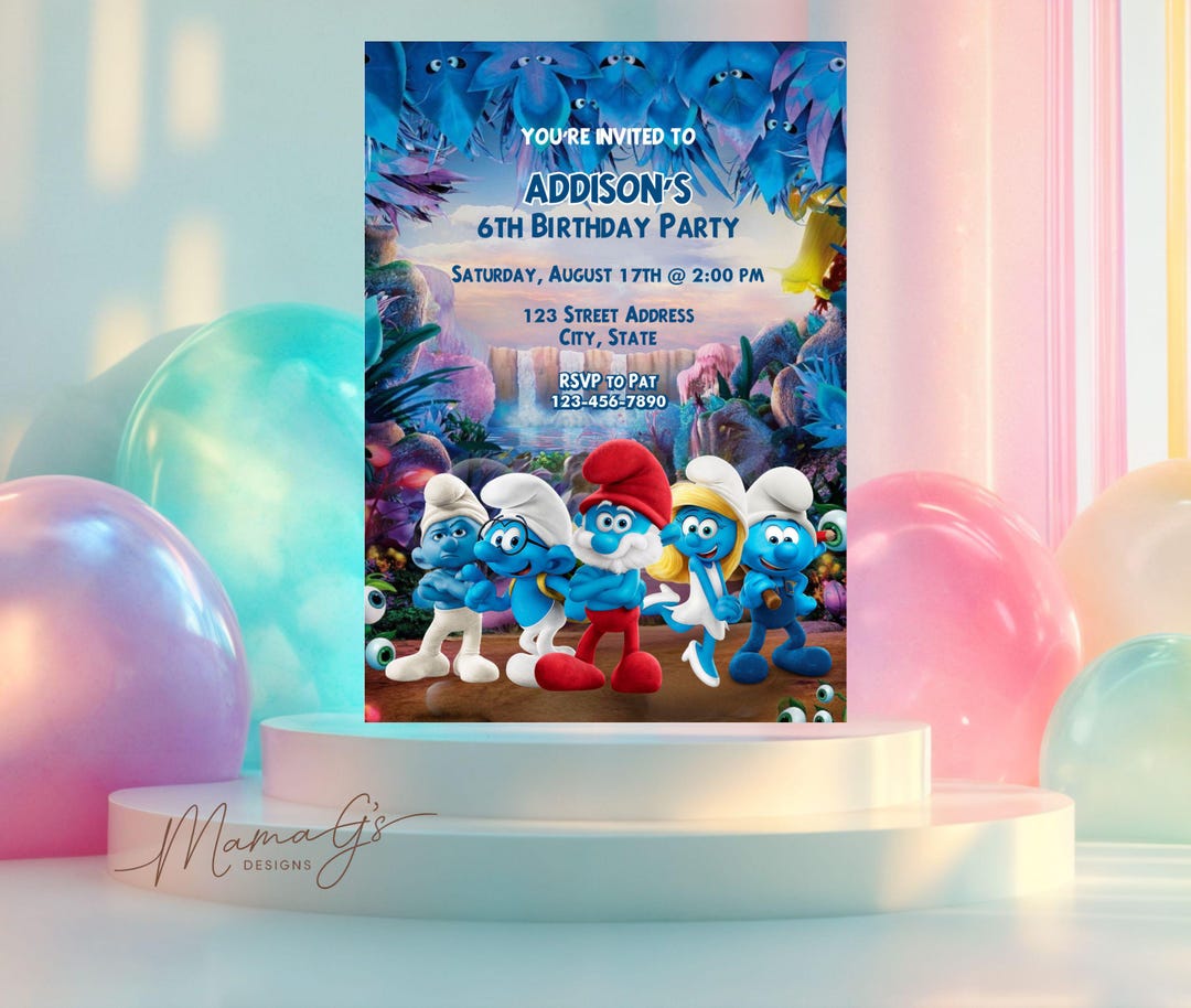 Smurf Birthday Invitation - Etsy