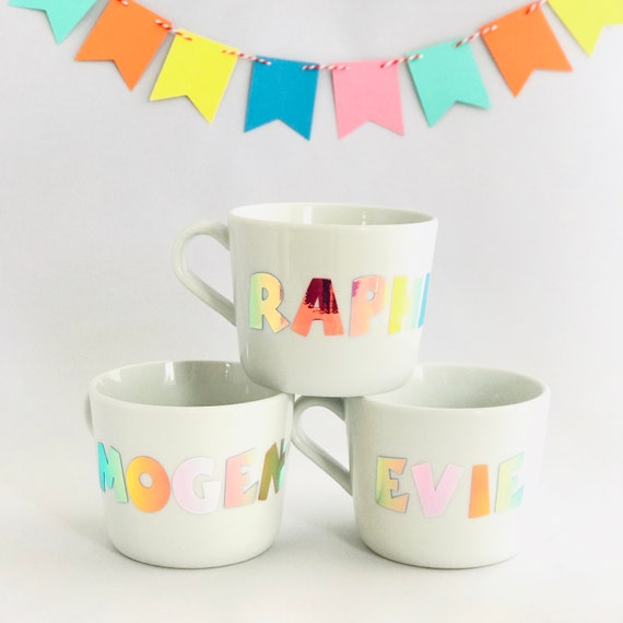 Personalised Children's Colourful Name Mugs / Cute | Etsy