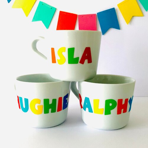 Personalised Children's Colourful Name Mugs / Cute | Etsy UK