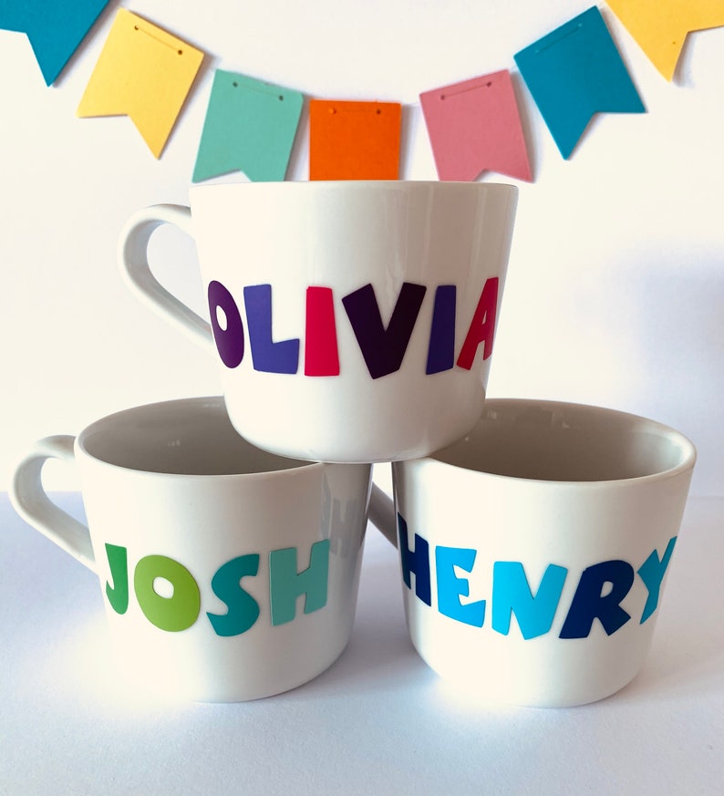 Personalised Children's Colourful Name Mugs / Cute - Etsy UK