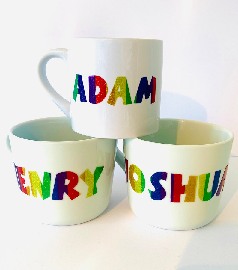 Personalised Children's Colourful Name Mugs / Cute - Etsy UK