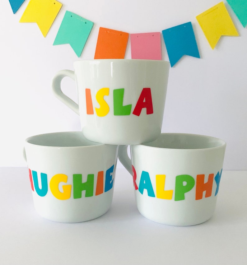 Personalised Children's Colourful Name Mugs / Cute - Etsy UK