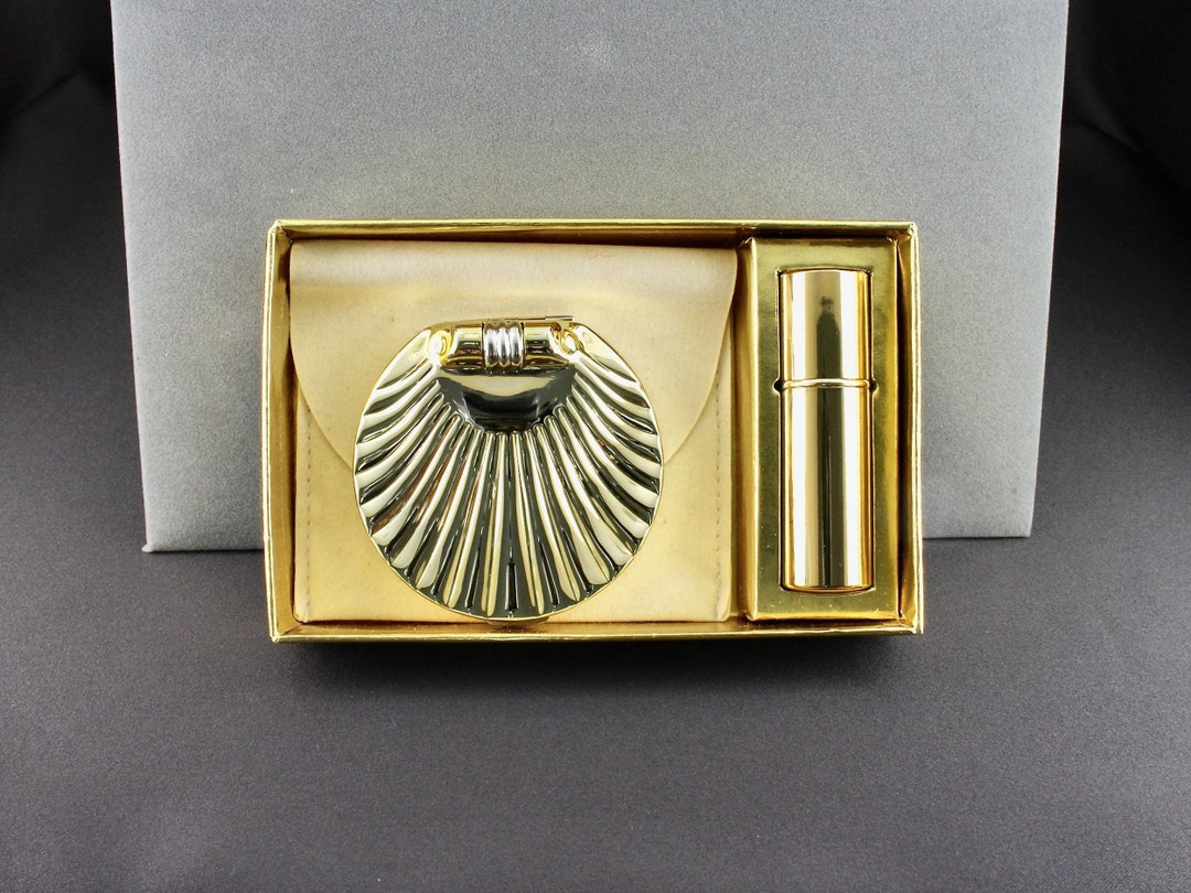 Vintage Estee Lauder Golden Shell Compact & Lipstick Set - Unused ...