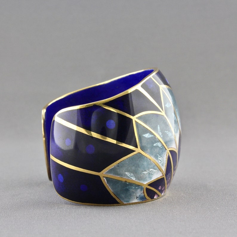 Vintage David Kuo Shiny Gold Cobalt and Light Blue and Purple | Etsy