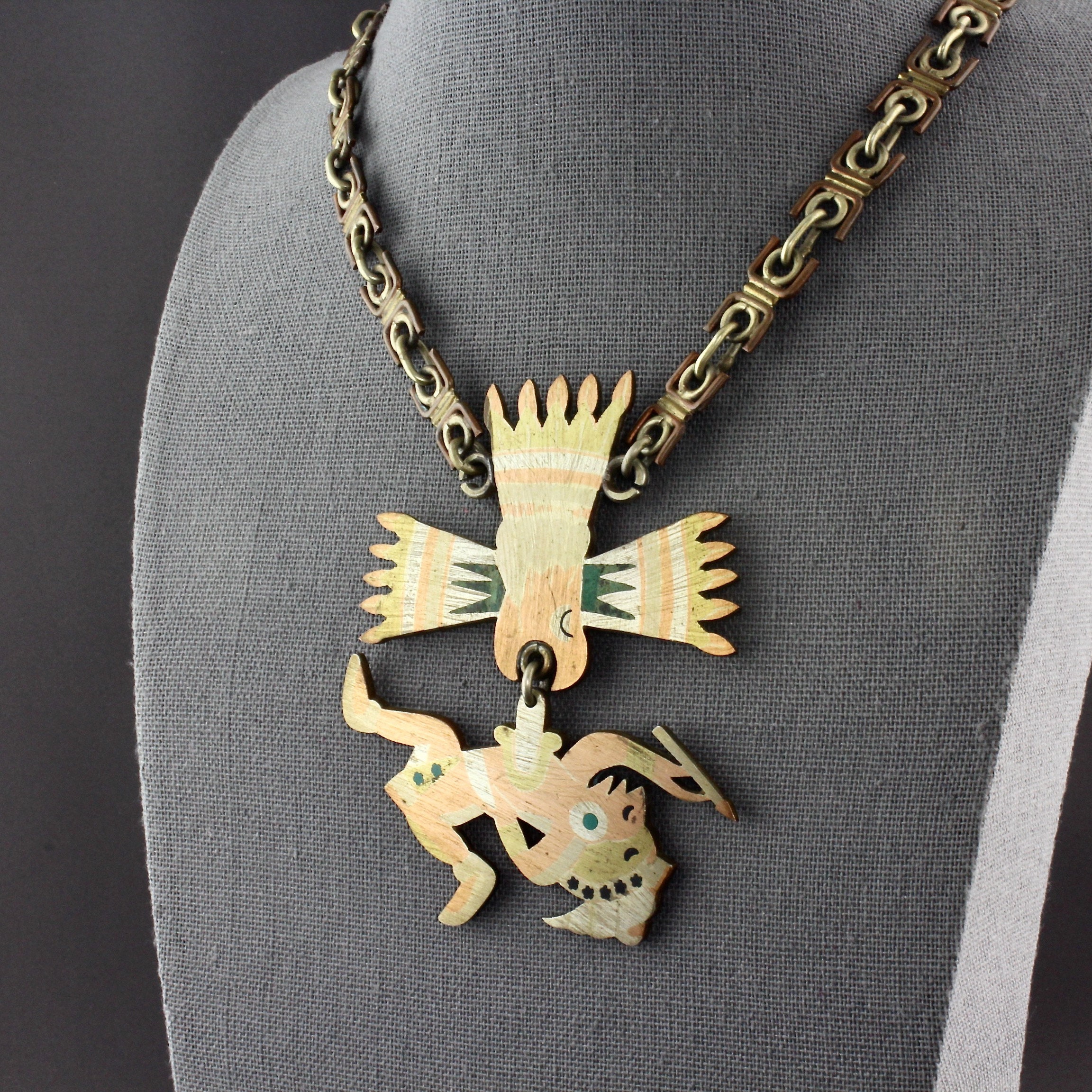 Vintage Mexican Mixed Metals Silver Copper Brass Aztec Warrior and ...
