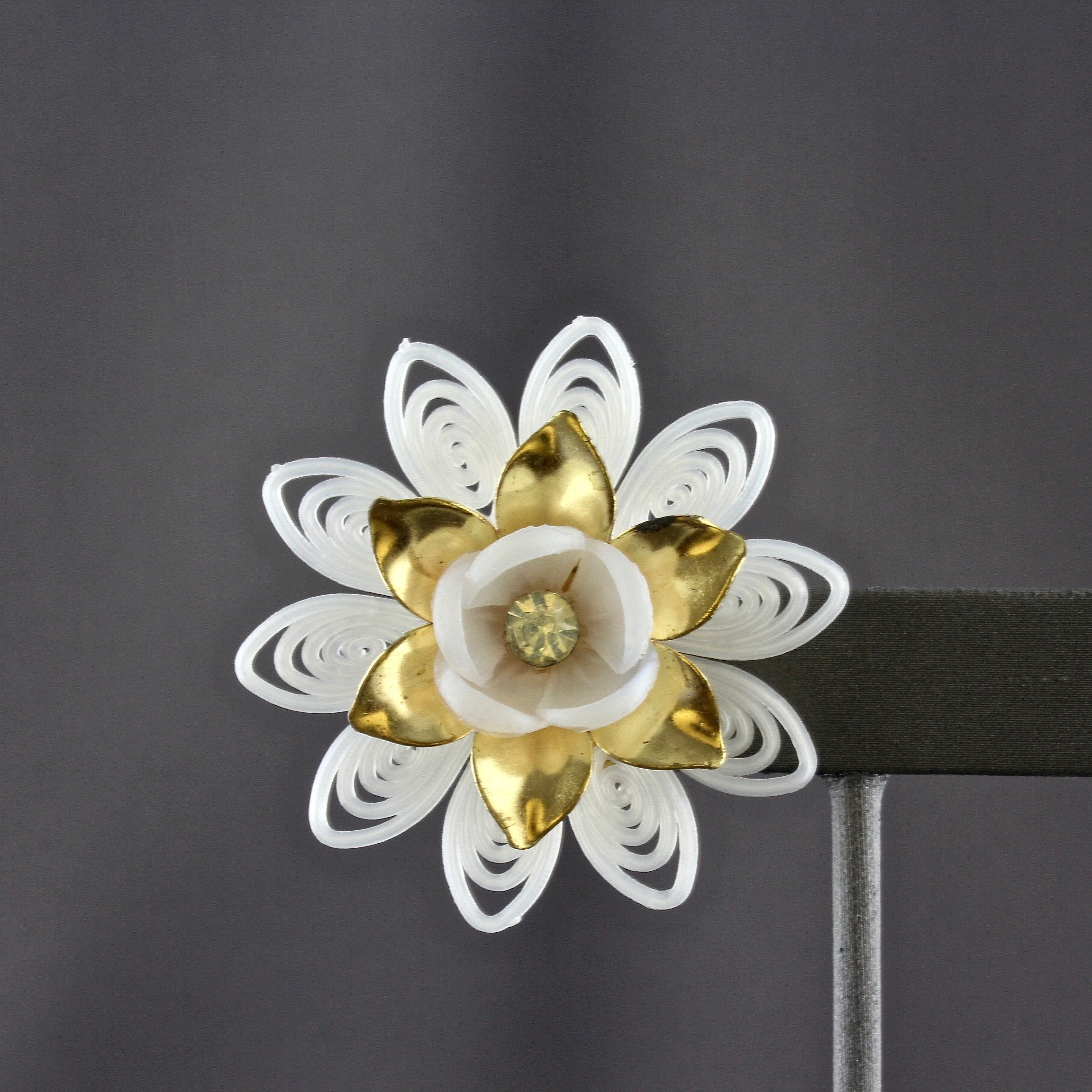 Vintage Large Soft White Lucite Shiny Gold Tone Metal and - Etsy