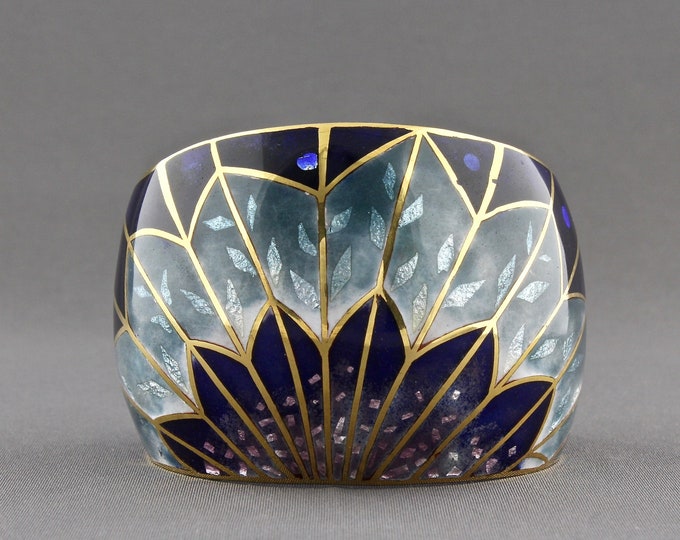 Vintage David Kuo Shiny Gold Cobalt and Light Blue and Purple Champleve ...