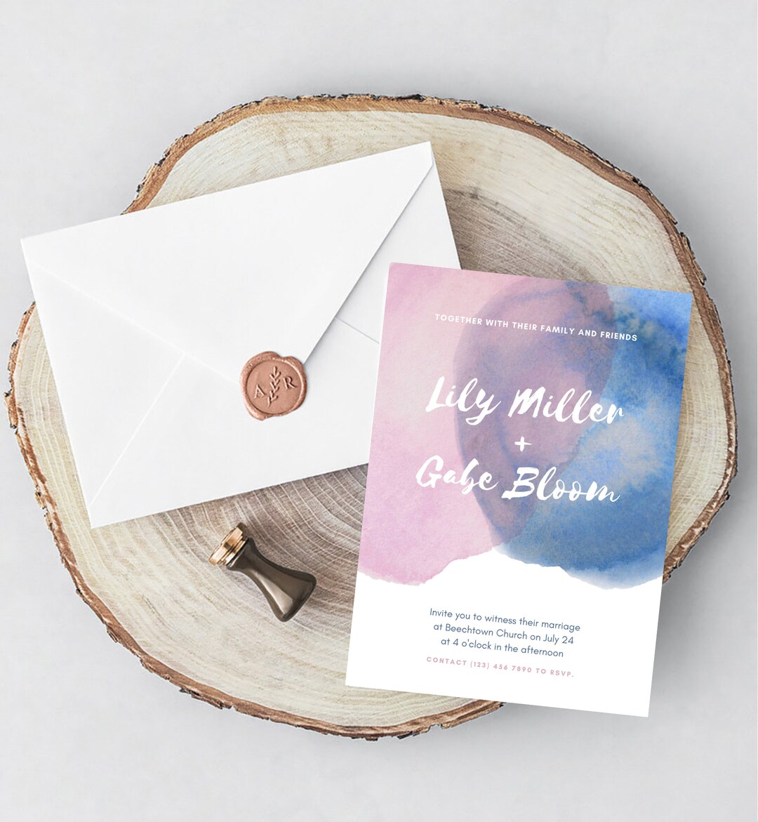 Pink and Blue Watercolor Wedding Invitation 4 X 6 Inch - Etsy