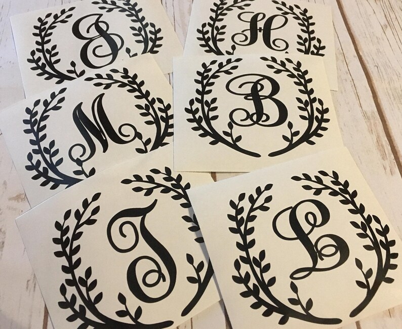 Laurel marco monograma laurel una sola letra calcomanía - Etsy España