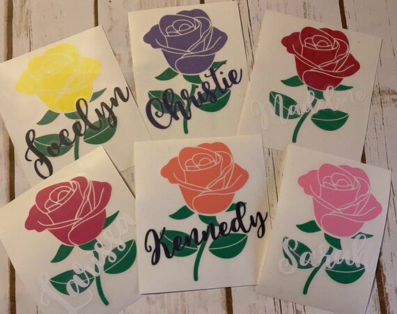 Rose Decal Monogram Decal Personalized Rose Decal | Etsy