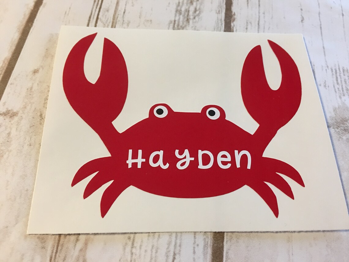 CRAB monogram decal personalized crab vinyl decal beach pail | Etsy