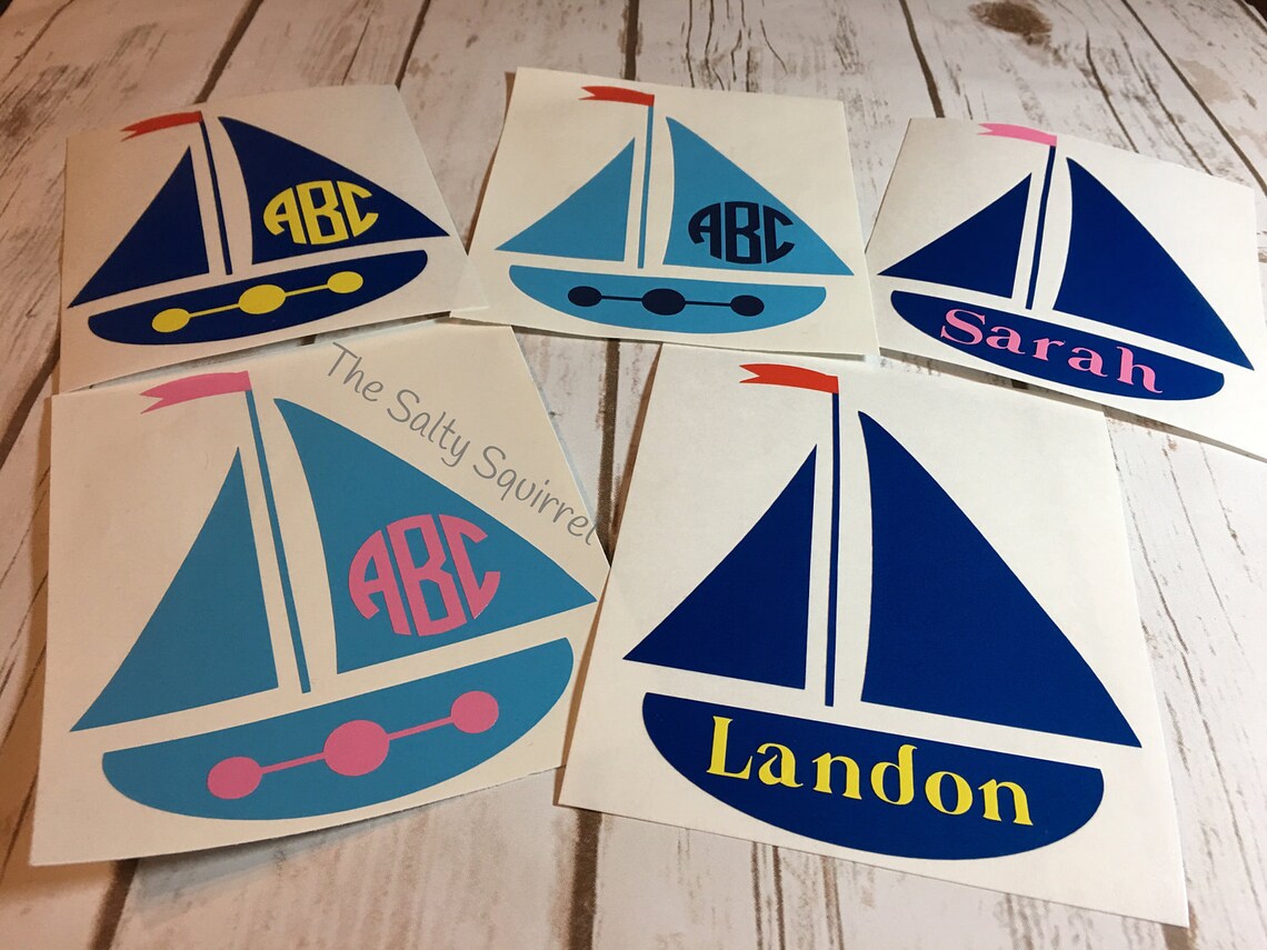 Sailboat Monogram Decal Custom Monogram Decal | Etsy