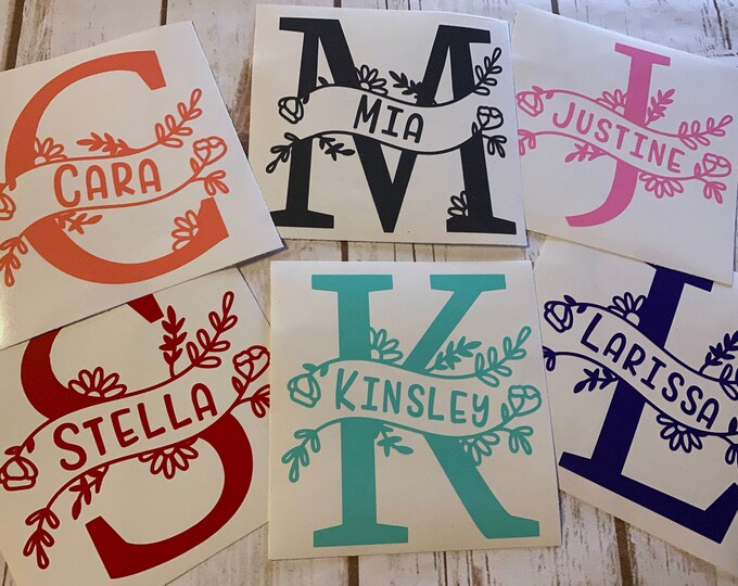 Floral Split Letter Decal - Letter With Name Decal - Vinyl Decal - YETI ...