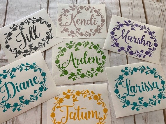 Floral Framed Vinyl Decal Laurel Decal Monogram Decal | Etsy