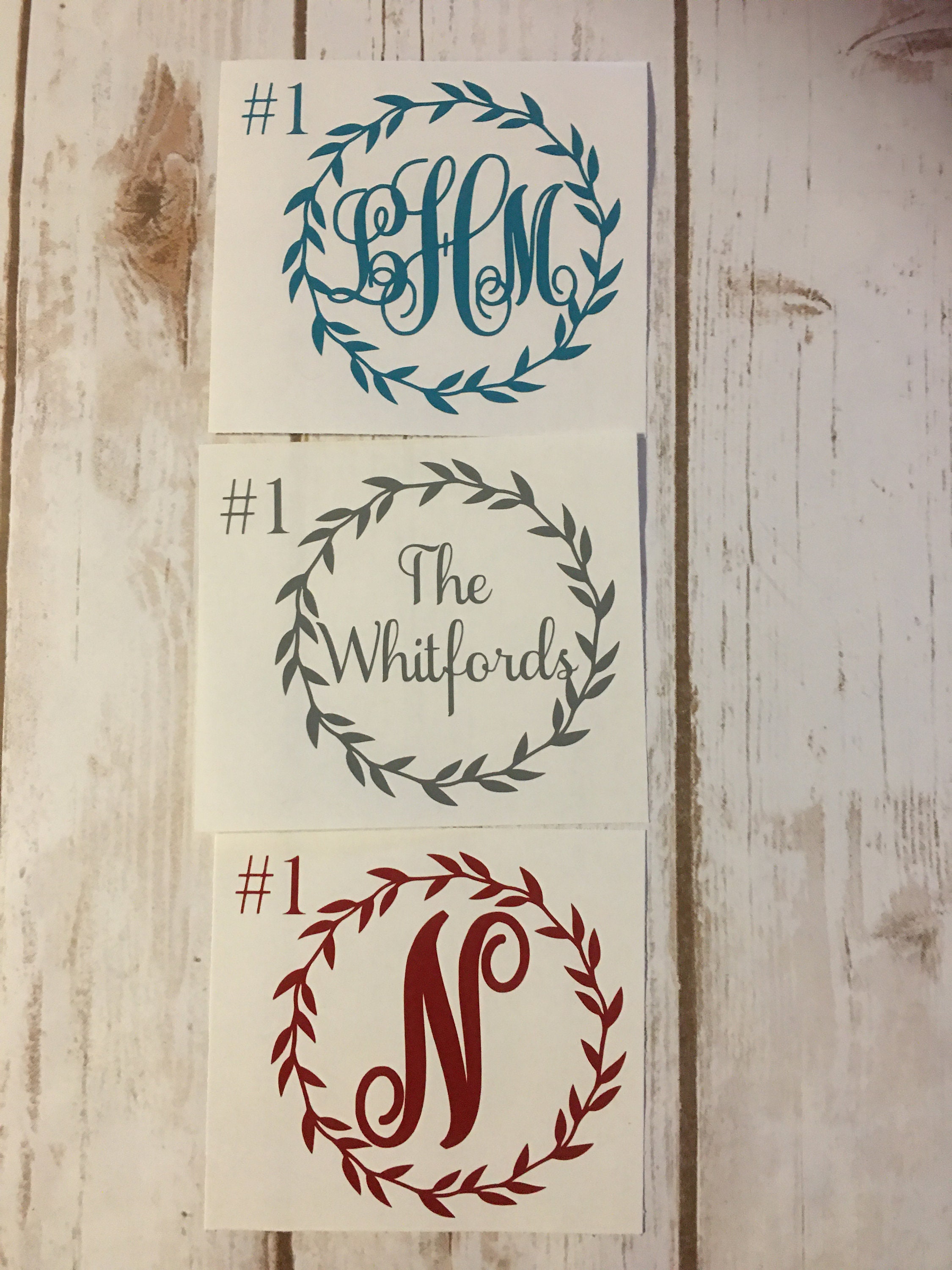 Leaf Frame Monogram Leaf Single Letter Decal Laurel Decal | Etsy