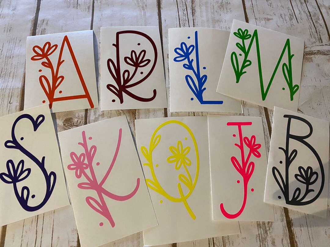 Letter Decal single Letter Flower Decal Vinyl Decal - Etsy