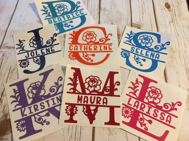 Flower Split Letter Decal Letter With Name Decal Vinyl | Etsy