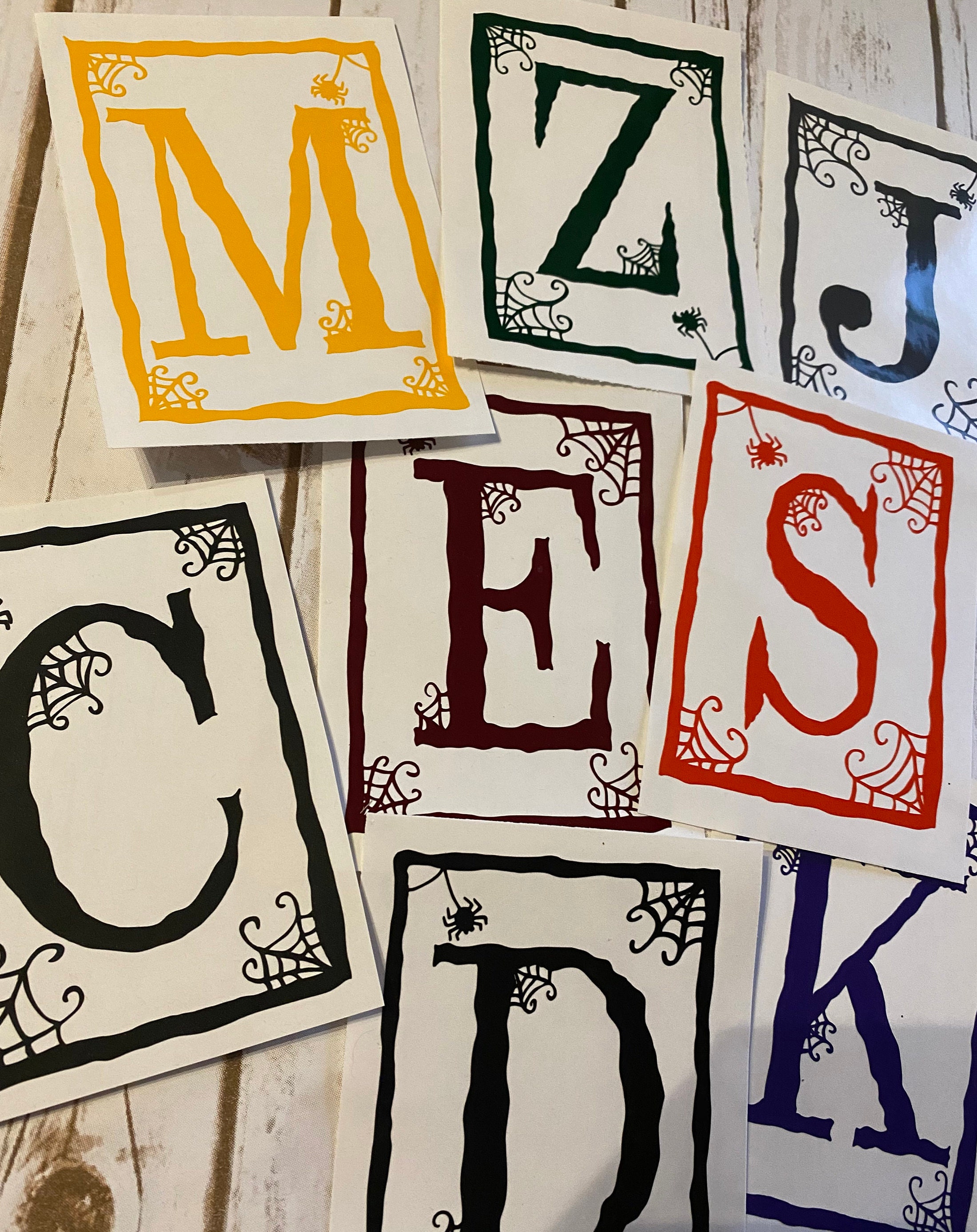 Single Letter Cobweb Square Frame Vinyl Decal Halloween | Etsy