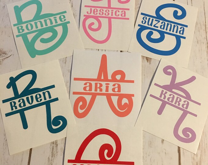 Split Letter Decal - Curly Split Letter Name Decal - Letter Decal ...