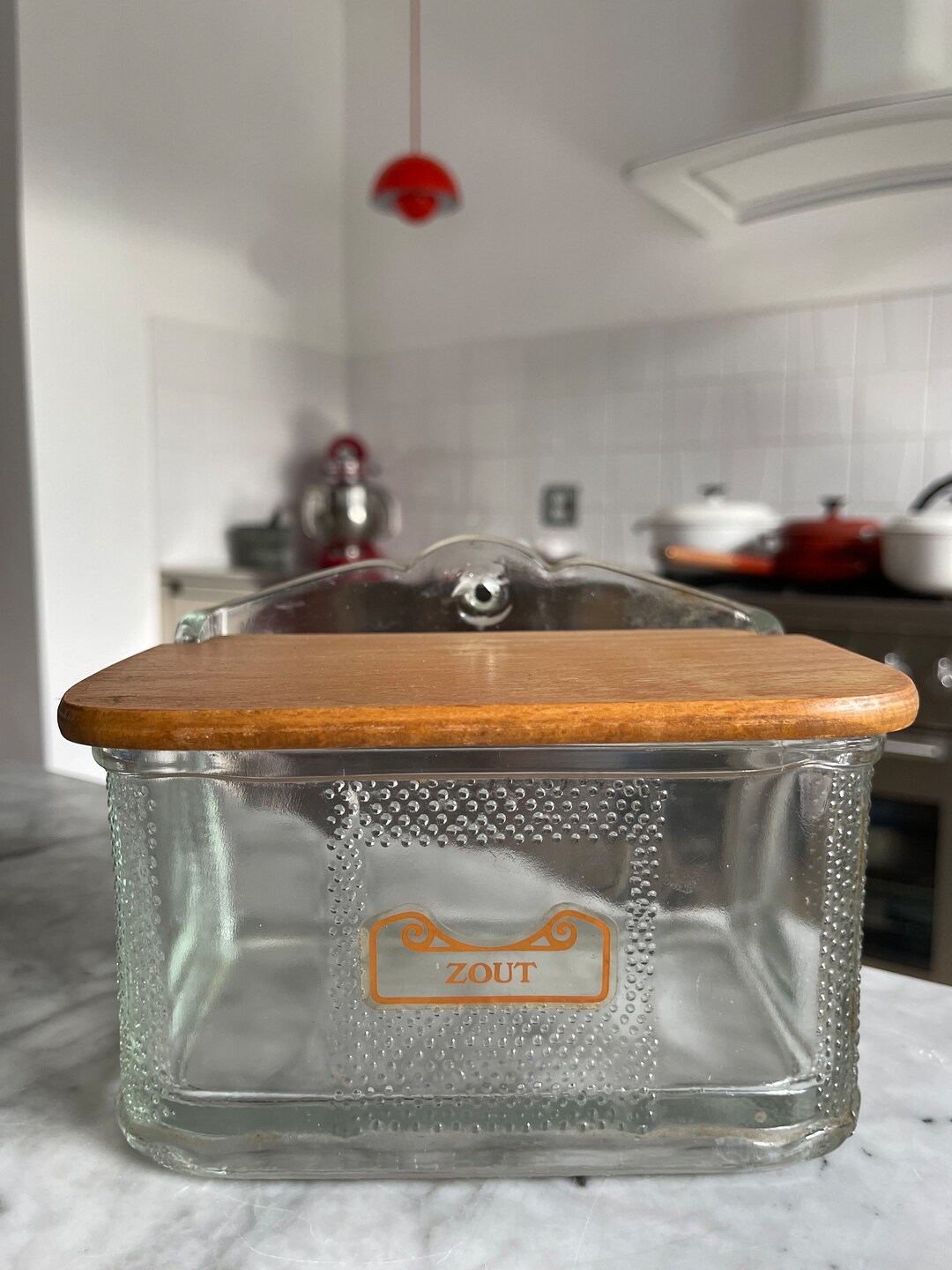 Zoutpot Frans Salt Box Hanging Wood Lid Glass Vintage - Etsy