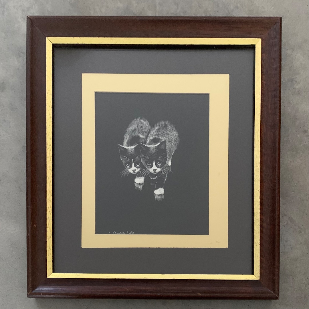 Raymond Charles Dell 1970's Scratchboard Gesigneerde Vintage Twee ...