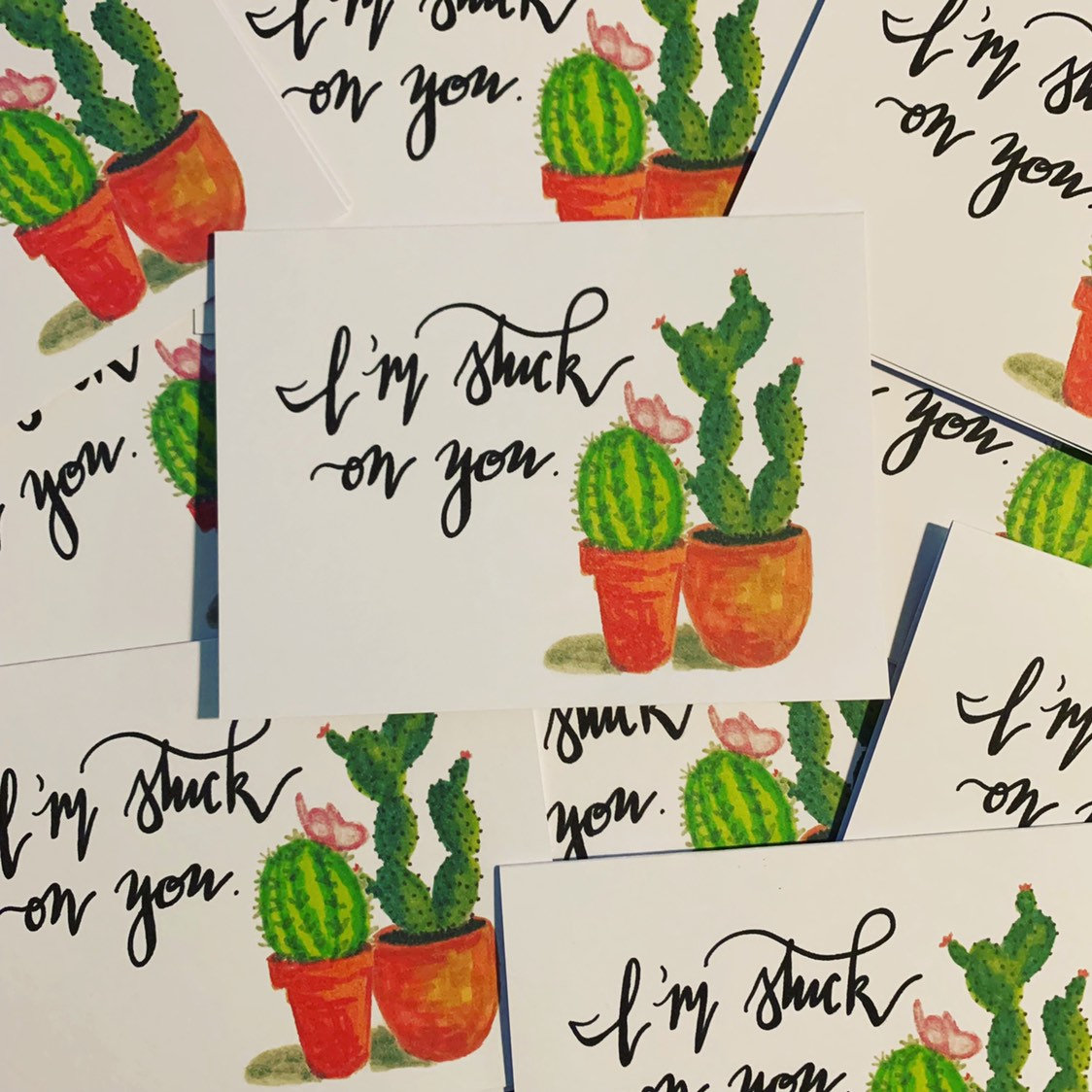 Stuck on You | Original Hand-drawn Cactus Design | Watercolor Marker ...
