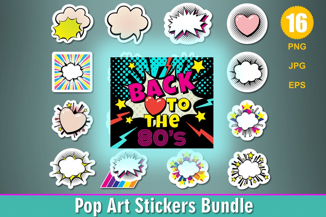 Pop Art Stickers Bundle Back to the 80s Retro Printable and - Etsy