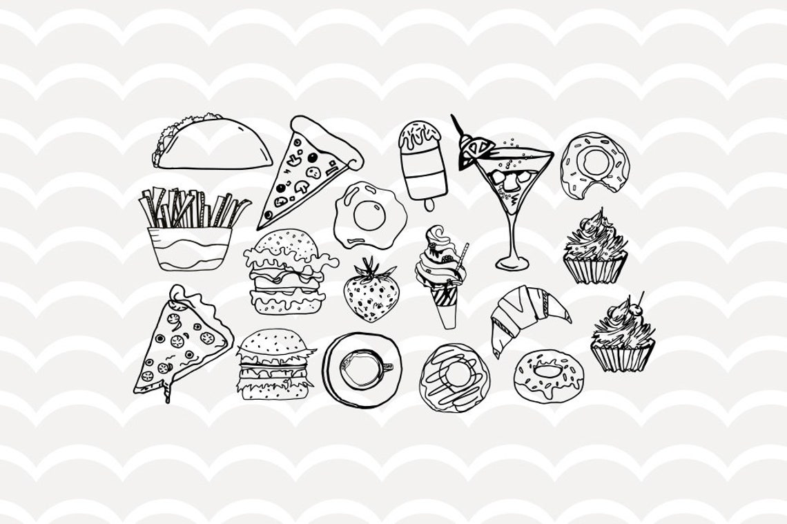 Food Clipart Bundle Vector Hand Drawing Clipart Fast Food | Etsy