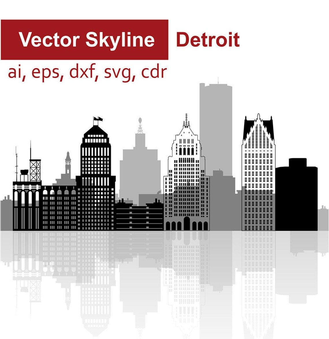 Detroit Skyline SVG Detroit Vector Panorama Michigan | Etsy