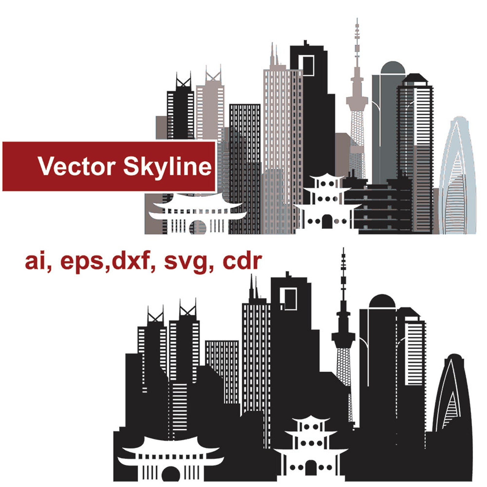 Tokyo SVG, Tokyo Vector Skyline, Japan City Silhouette Svg, Dxf, Eps ...