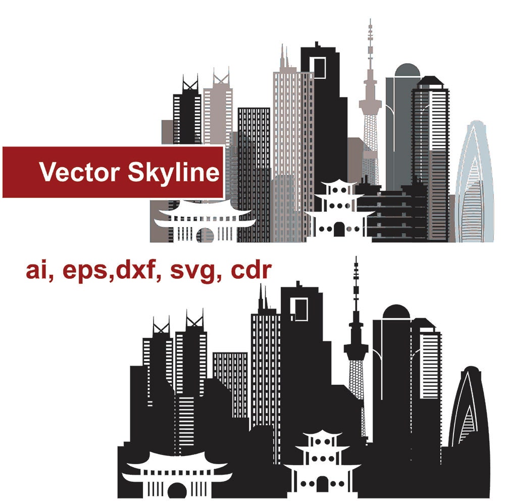 Tokyo SVG, Tokyo Vector Skyline, Japan City Silhouette Svg, Dxf, Eps ...
