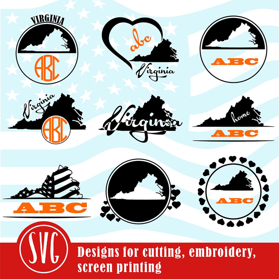 Virginia SVG State Monogram, Virginia Cut File, Monogram State Vector ...