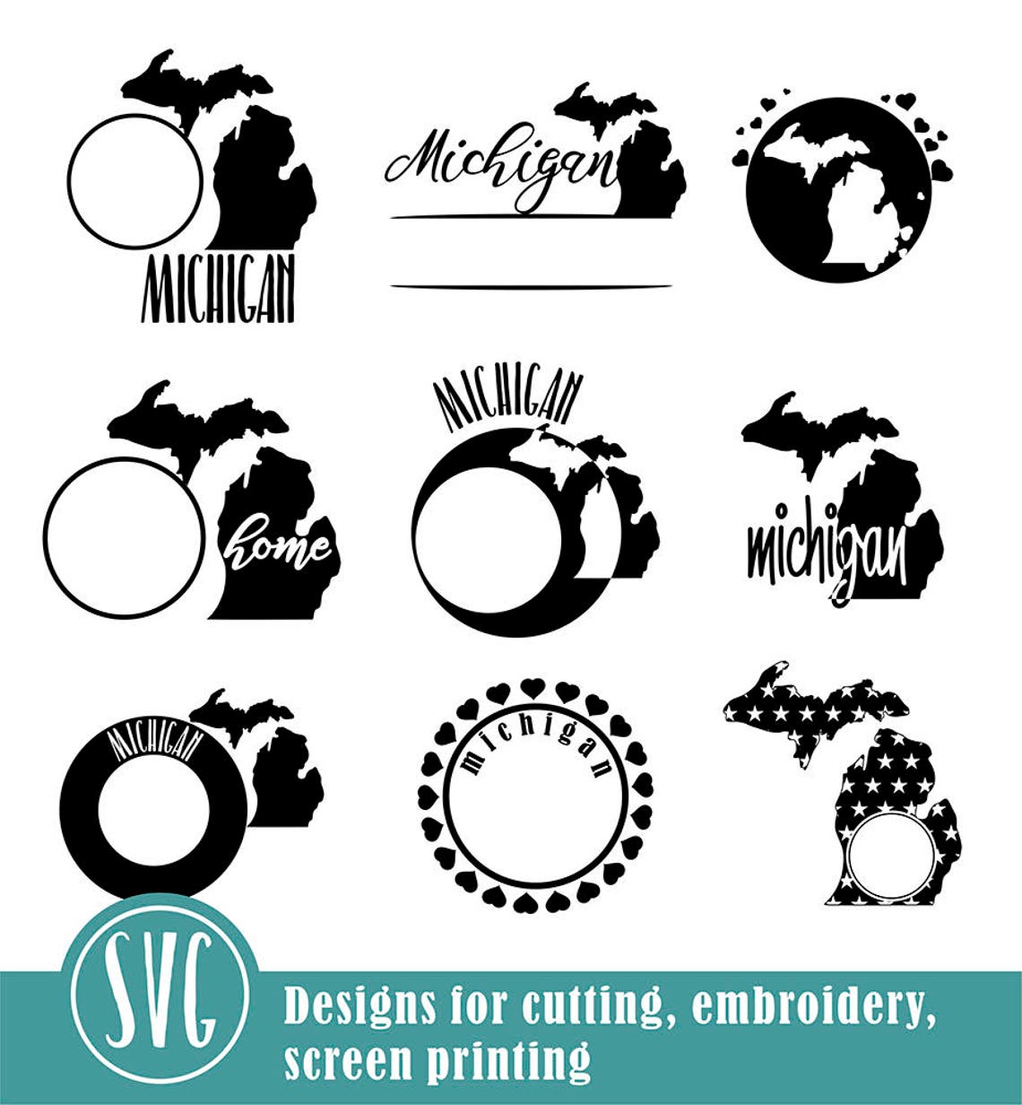 Michigan State Frame Monogram SVG Michigan Cut File Monogram | Etsy