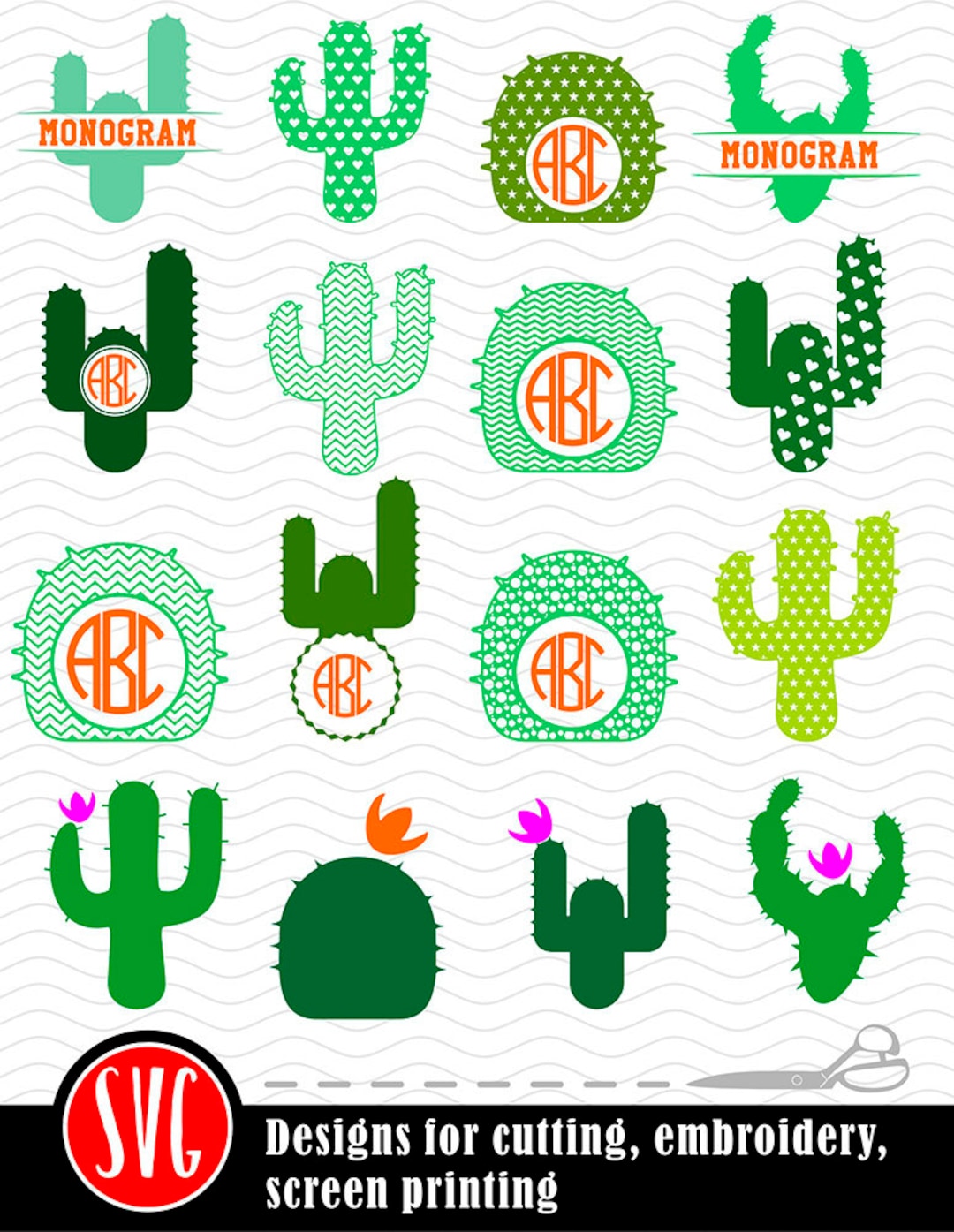 CACTUS SVG Cut Files, Monogram Frames, 12 Clip Art Frames, Cactus ...