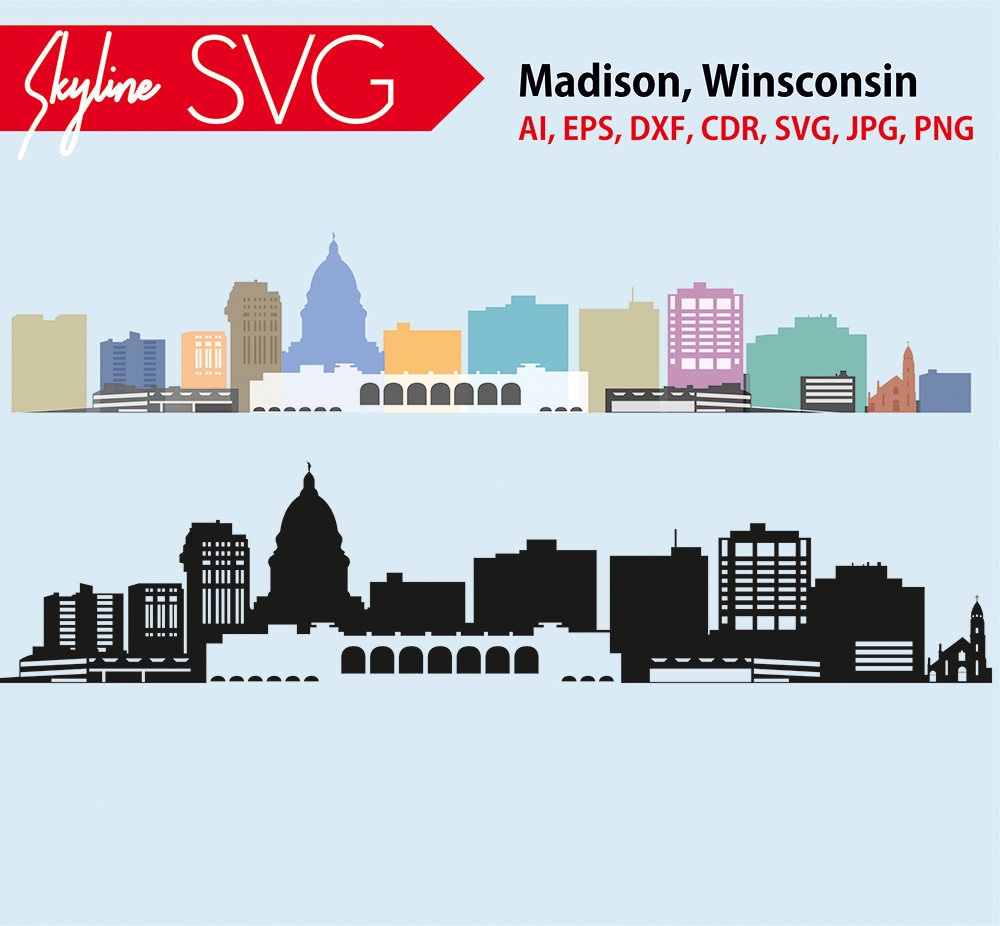 Madison Stadt SVG, Stadt Madison Vektor Skyline Wisconsin Silhouette ...