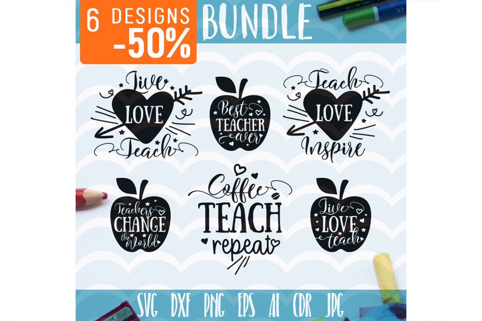Teacher SVG Bundle School Bundle svg 6 Teacher Design cut | Etsy
