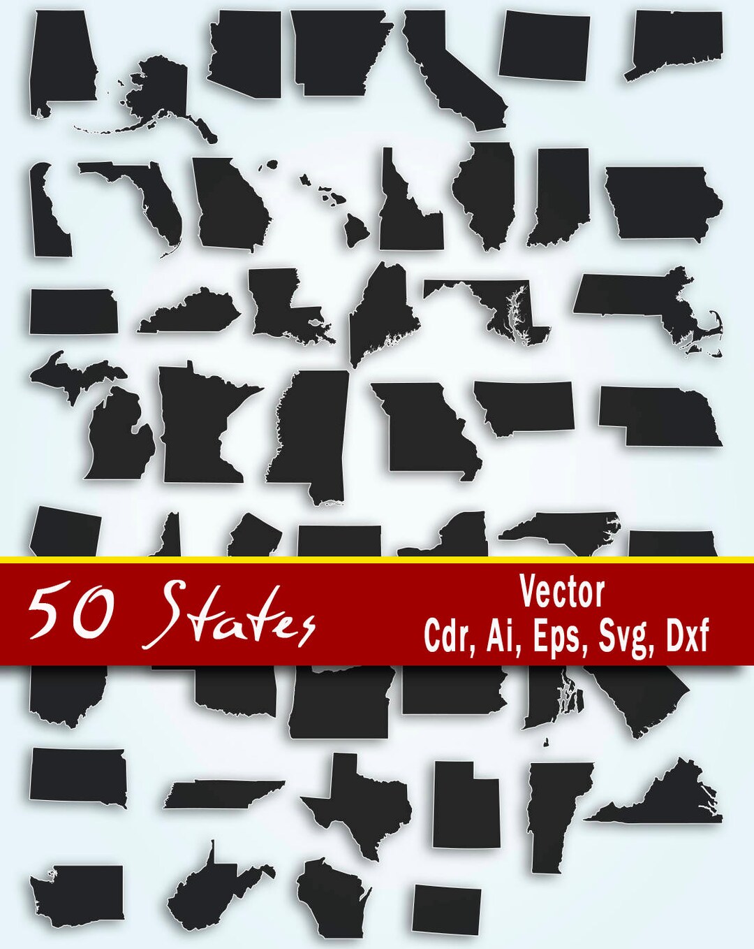 State Svg, US State Svg, United States Vector, USA States Svg, 50 ...