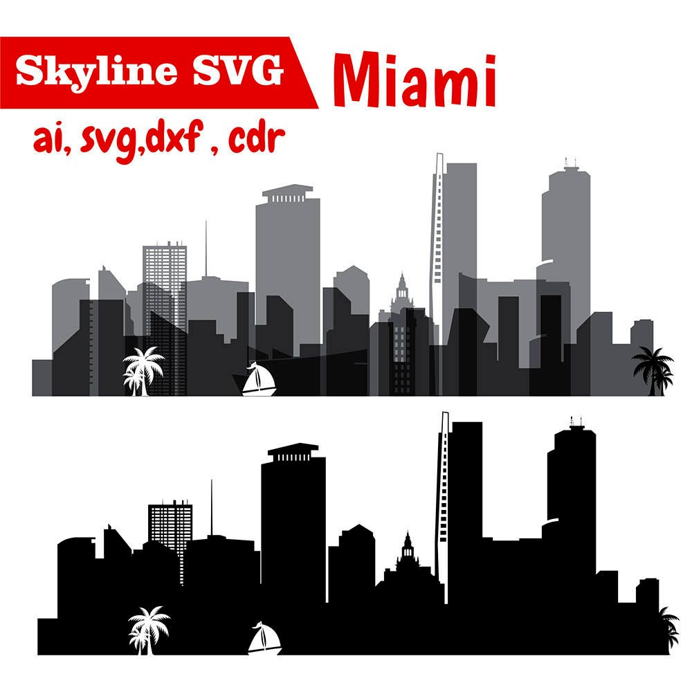 Miami SVG Miami city Vector Skyline silhouette Svg Dxf | Etsy