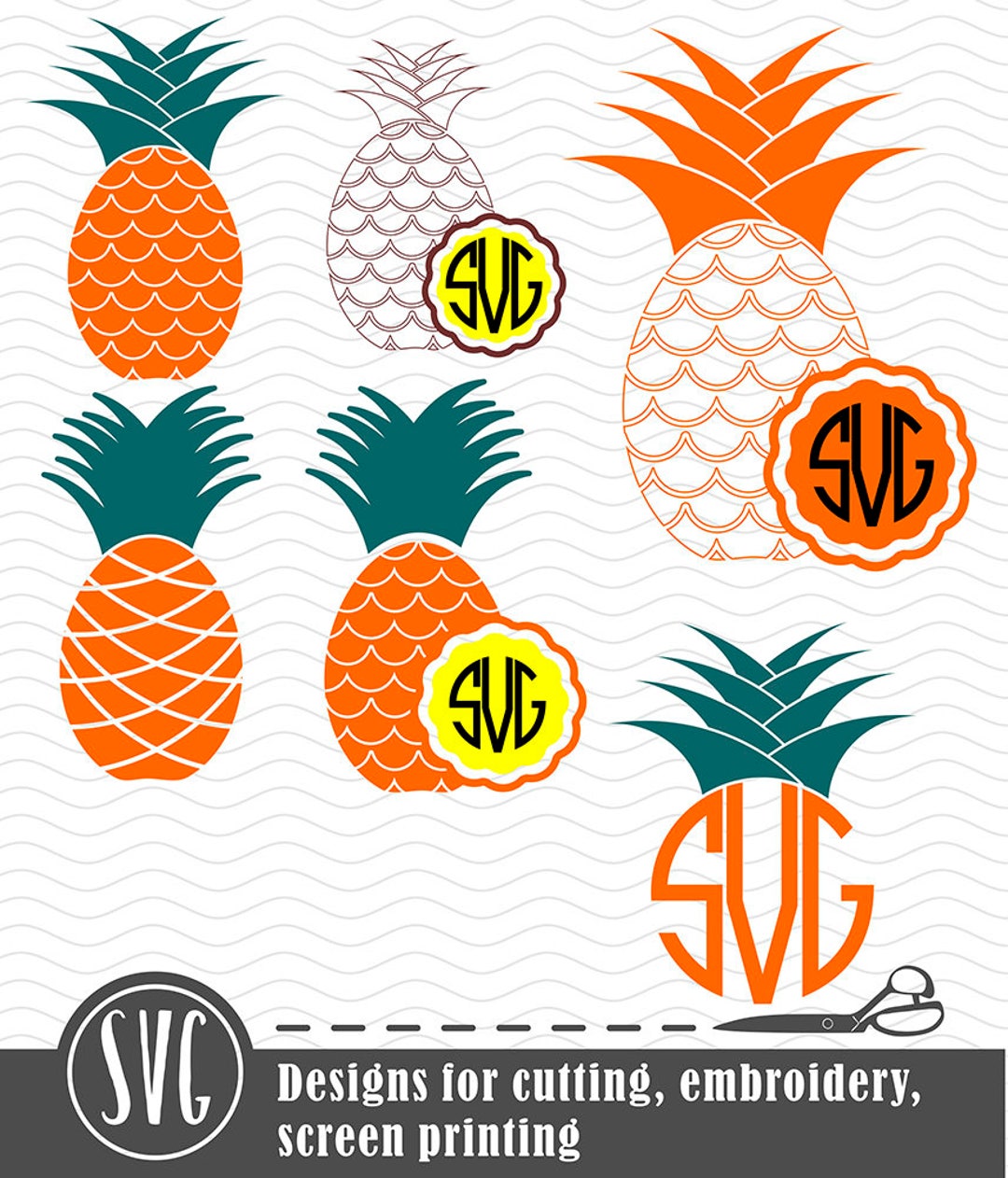 Pineapple SVG, Pineapple Monogram Svg, Pineapple Silhouette, Tropical ...
