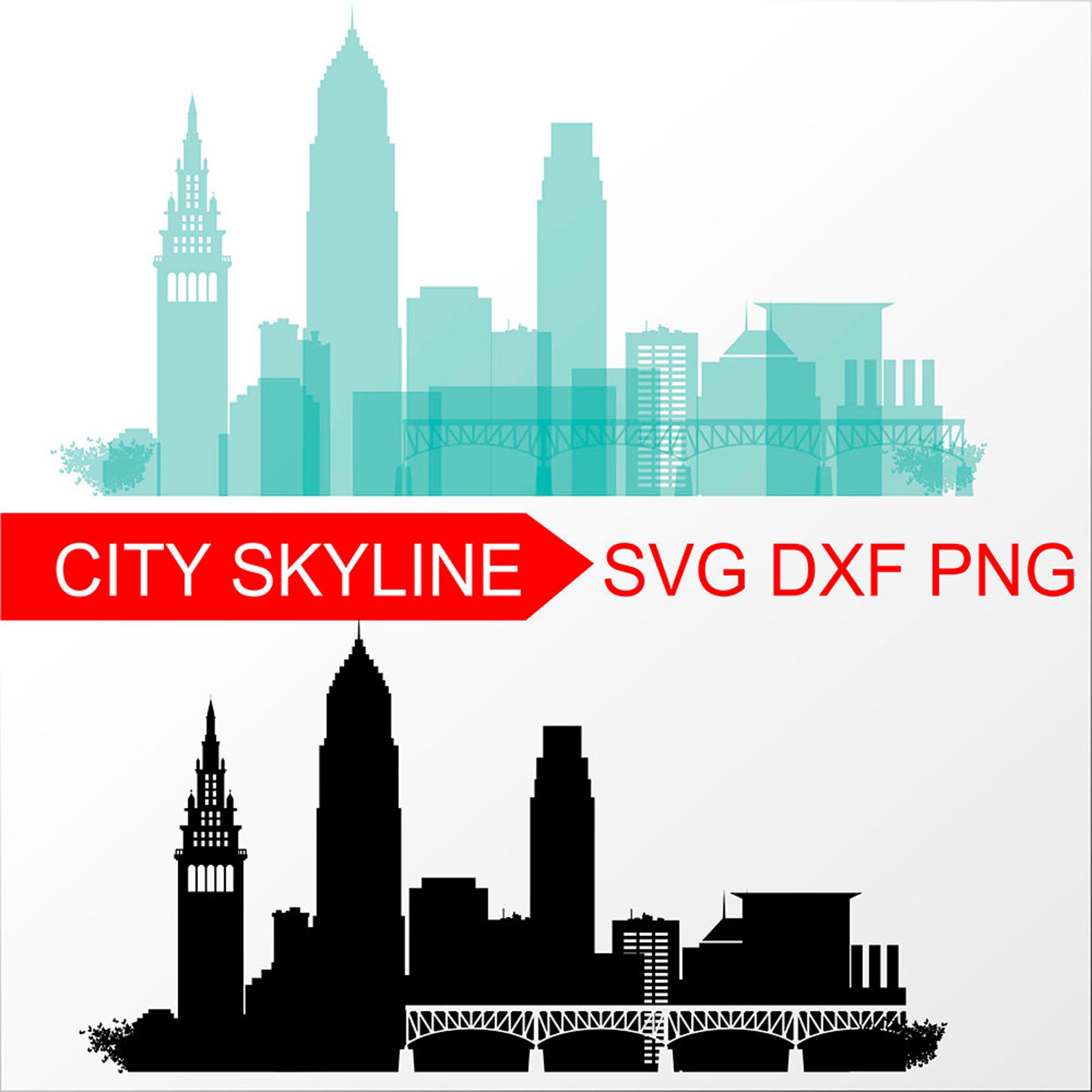 Cleveland SVG, Vector Skyline, Cleveland Silhouette, Svg, Dxf, Eps, Ai ...