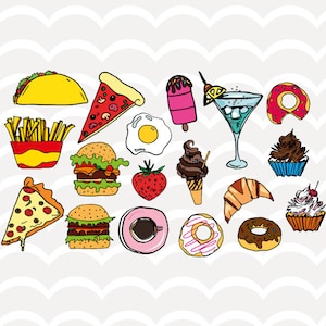 Food Clipart Bundle, Vector Hand Drawing Clipart, Fast Food Clipart ...