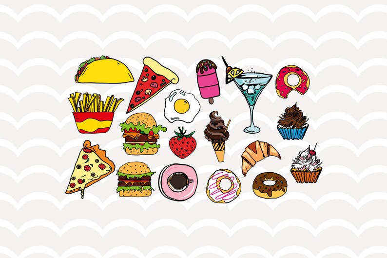 Food Clipart Bundle Vector Hand Drawing Clipart Fast Food | Etsy