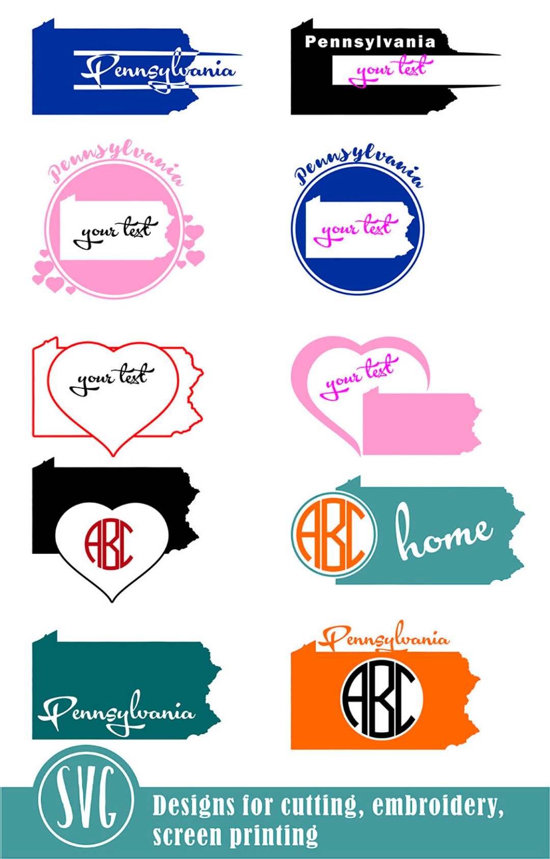 Pennsylvania SVG State Monogram Pennsylvania Cut File - Etsy
