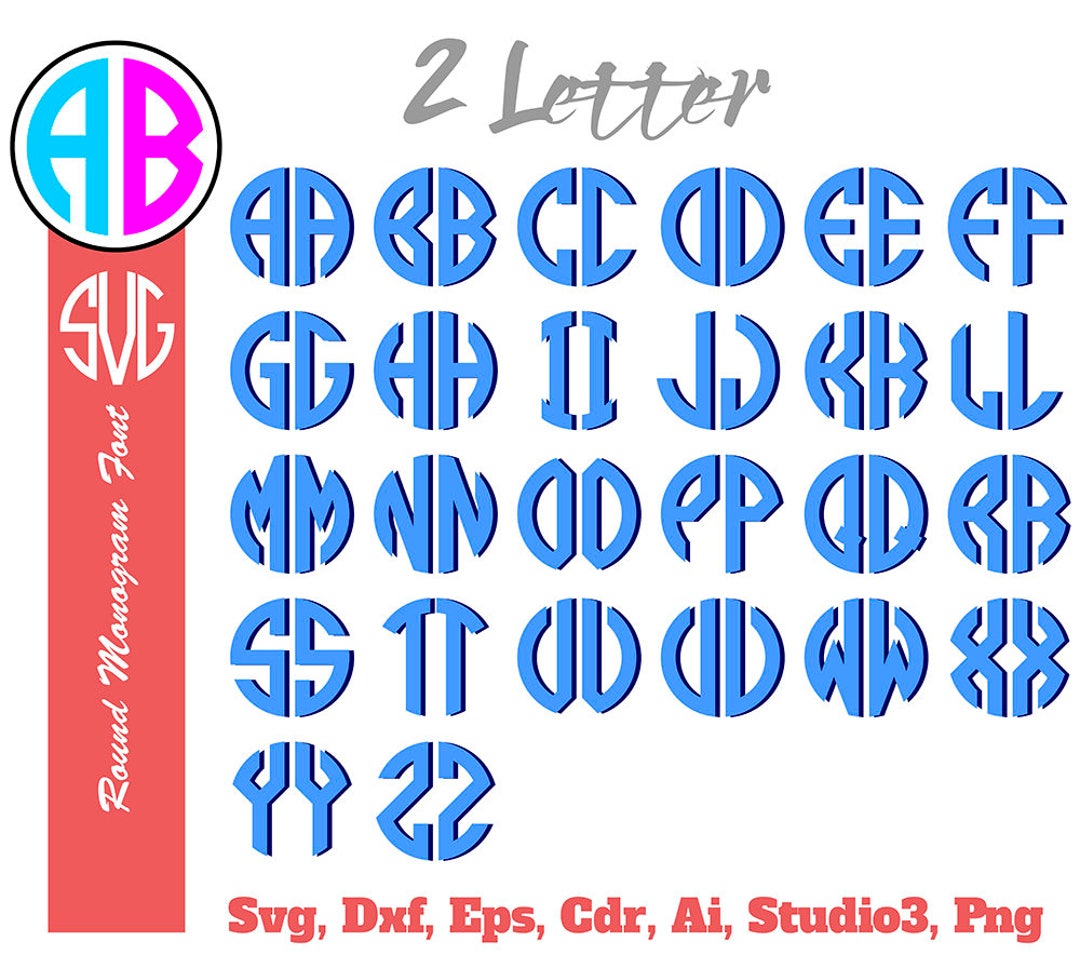 Circle Monogram 2 Letter Alphabet, Circle Monogram Svg, Cuttable Vector ...