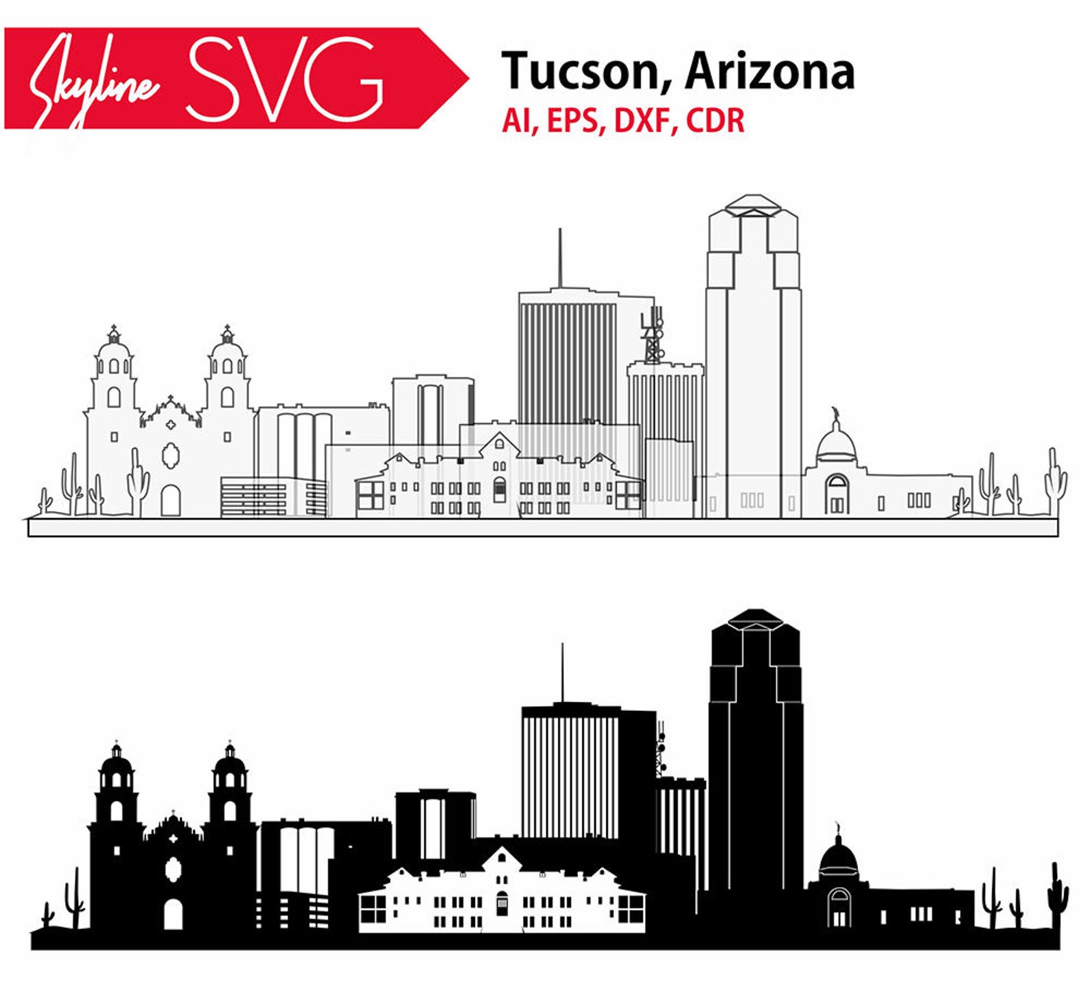 Tucson Vector Skyline Tucson City SVG Arizona City - Etsy