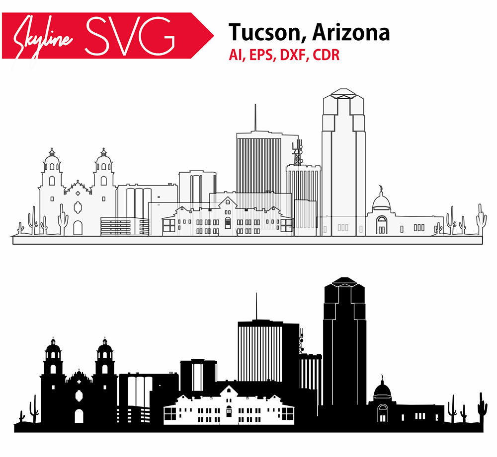 Tucson Stadt SVG Vektor-Skyline von Tucson Arizona - Etsy.de