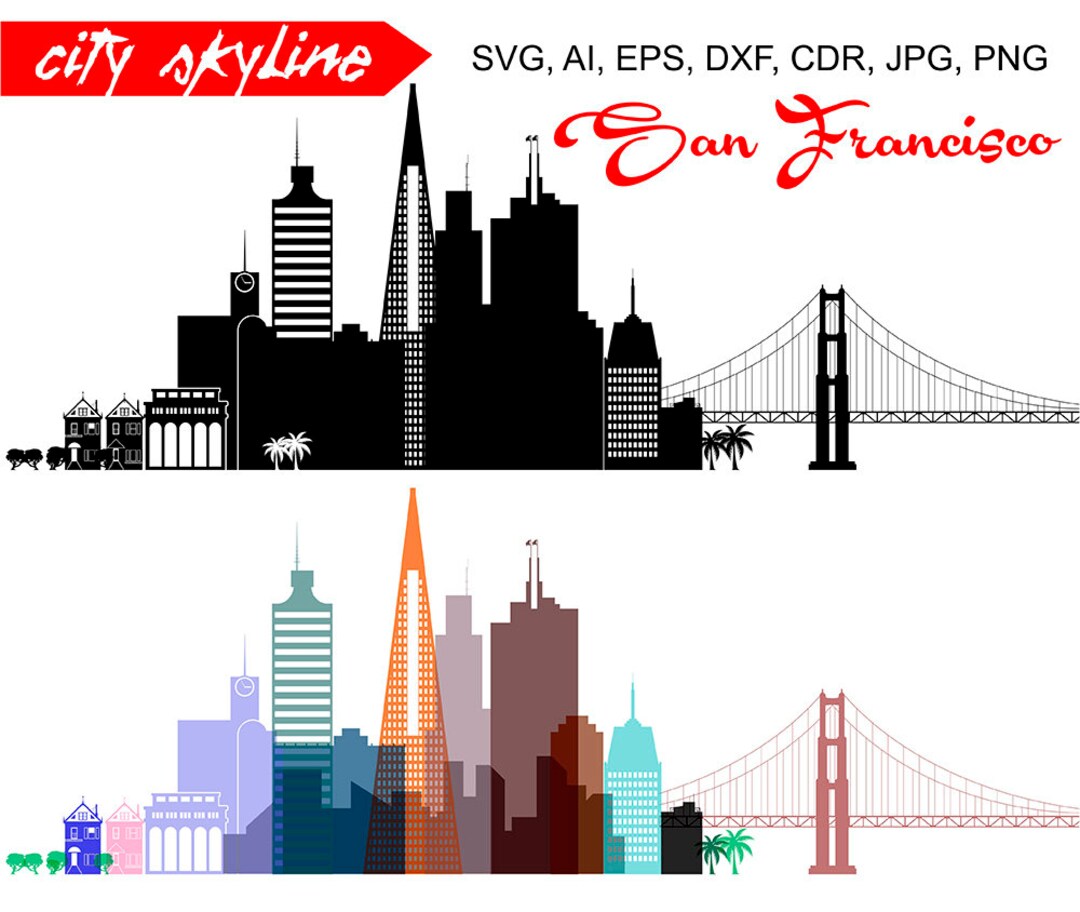 San Francisco SVG, California Vector Skyline, Golden Gate Silhouette ...